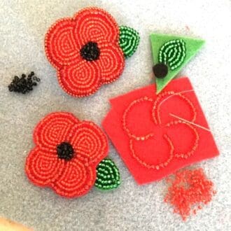 Hand Beaded Red Poppy Brooch Pin - The British Craft House