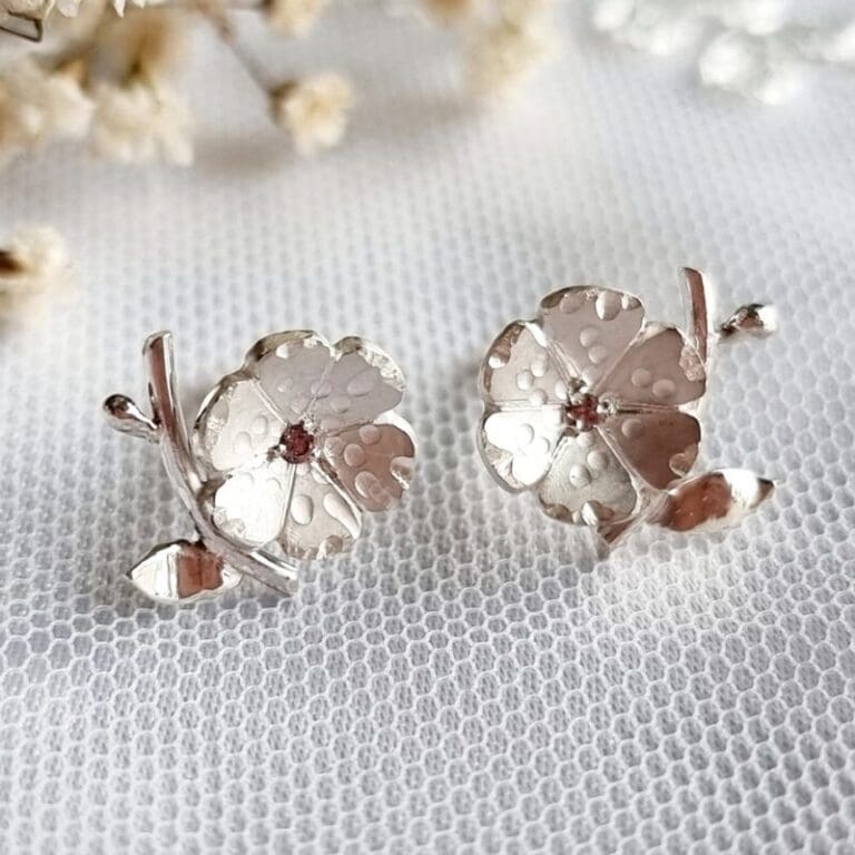 Handmade Silver Cherry Blossom Earrings - The British Craft House