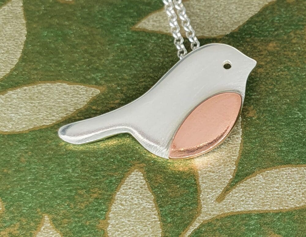 Handcrafted Sterling Silver and Copper Robin Bird Necklace by ...