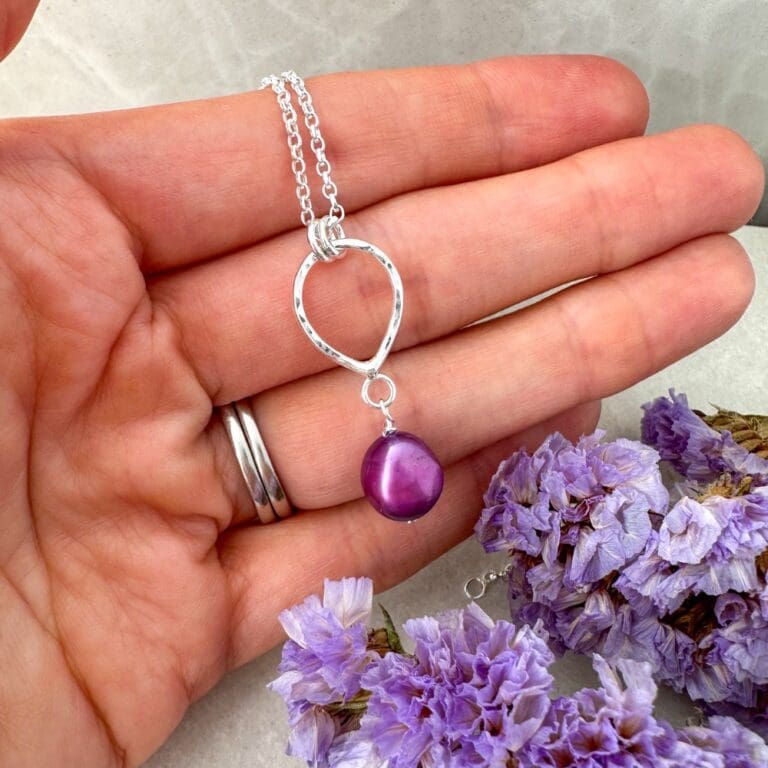 Dusky Pink Pearl Drop Silver Necklace - The British Craft House