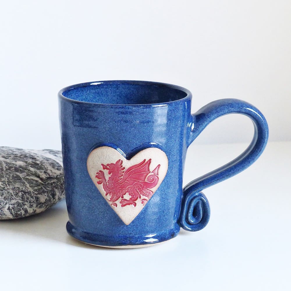 Large Blue Welsh Cymru Red Dragon Handmade Ceramic Stoneware Mug - The ...