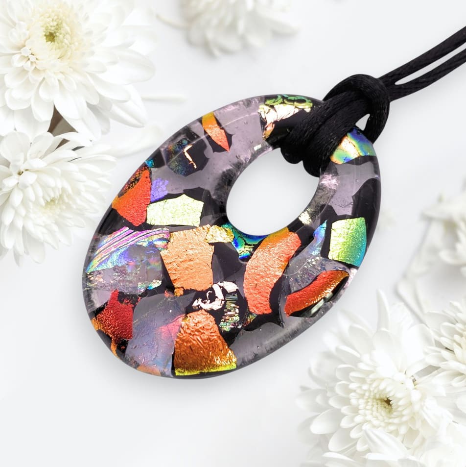 Handmade Dichroic Glass Pendant by Calon Glass, made using a selection ...